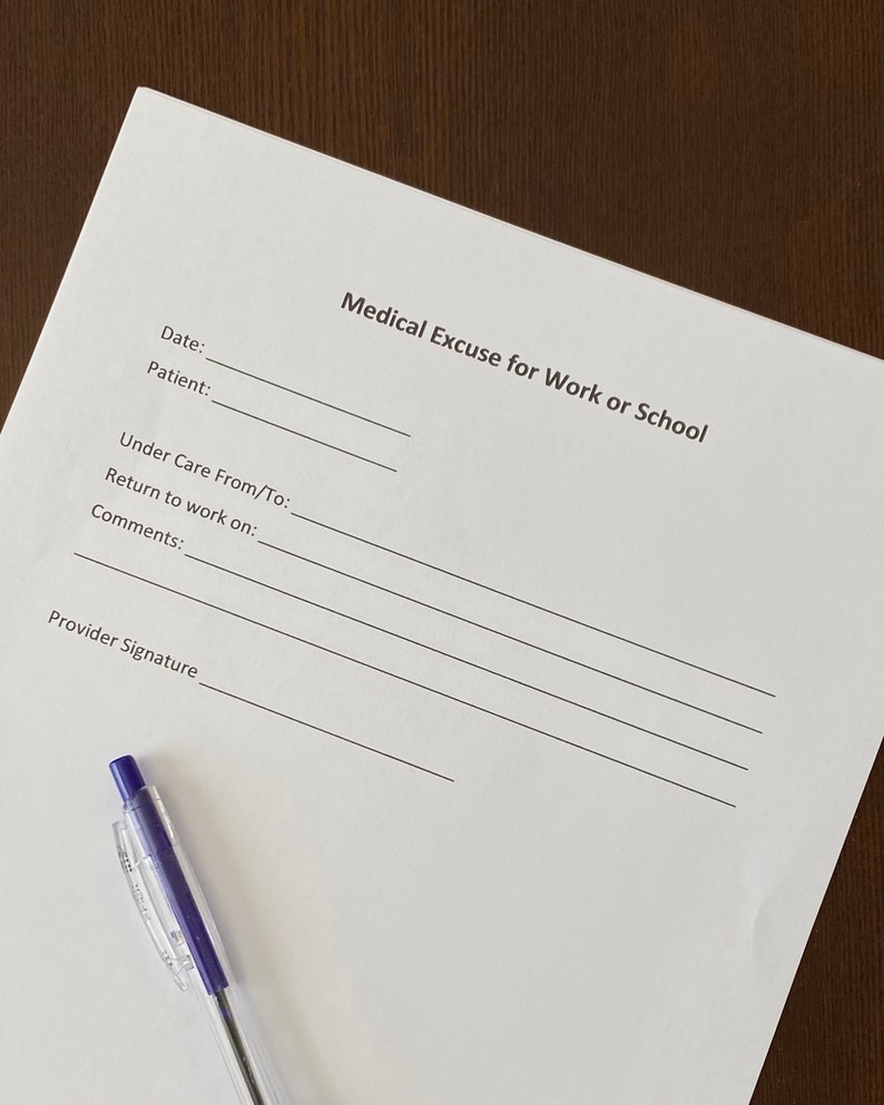 Medical Excuse for Work or School Downloadable Printable Form - Etsy