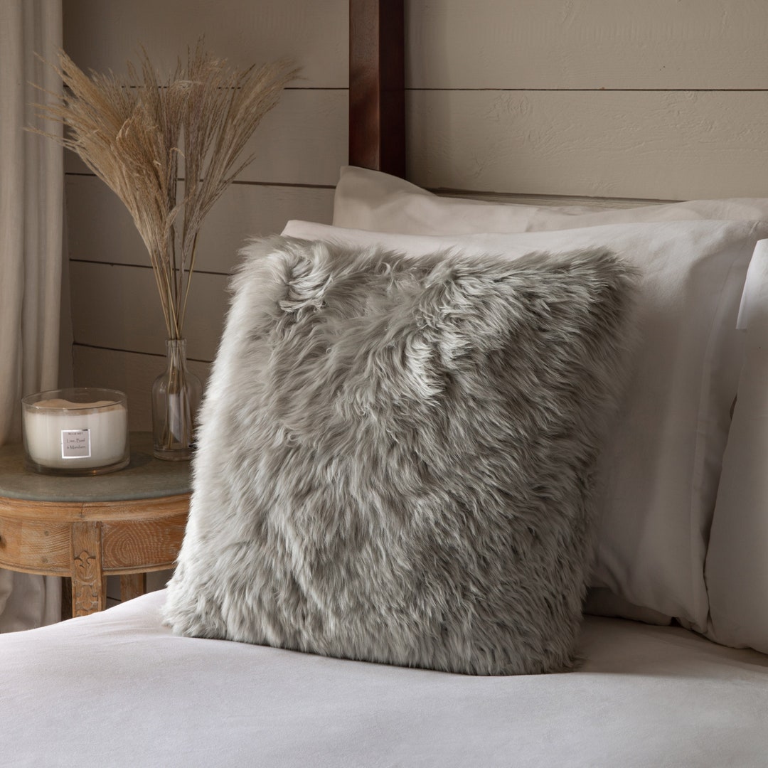 Sheepskin Cushion - Light Grey - Made in England - Etsy
