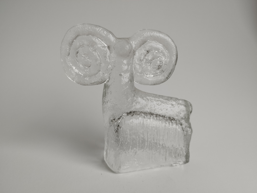 PAVEL PANEK "beran", Czech Glass Sculpture Ram, Rudolfova Hut, Mid ...