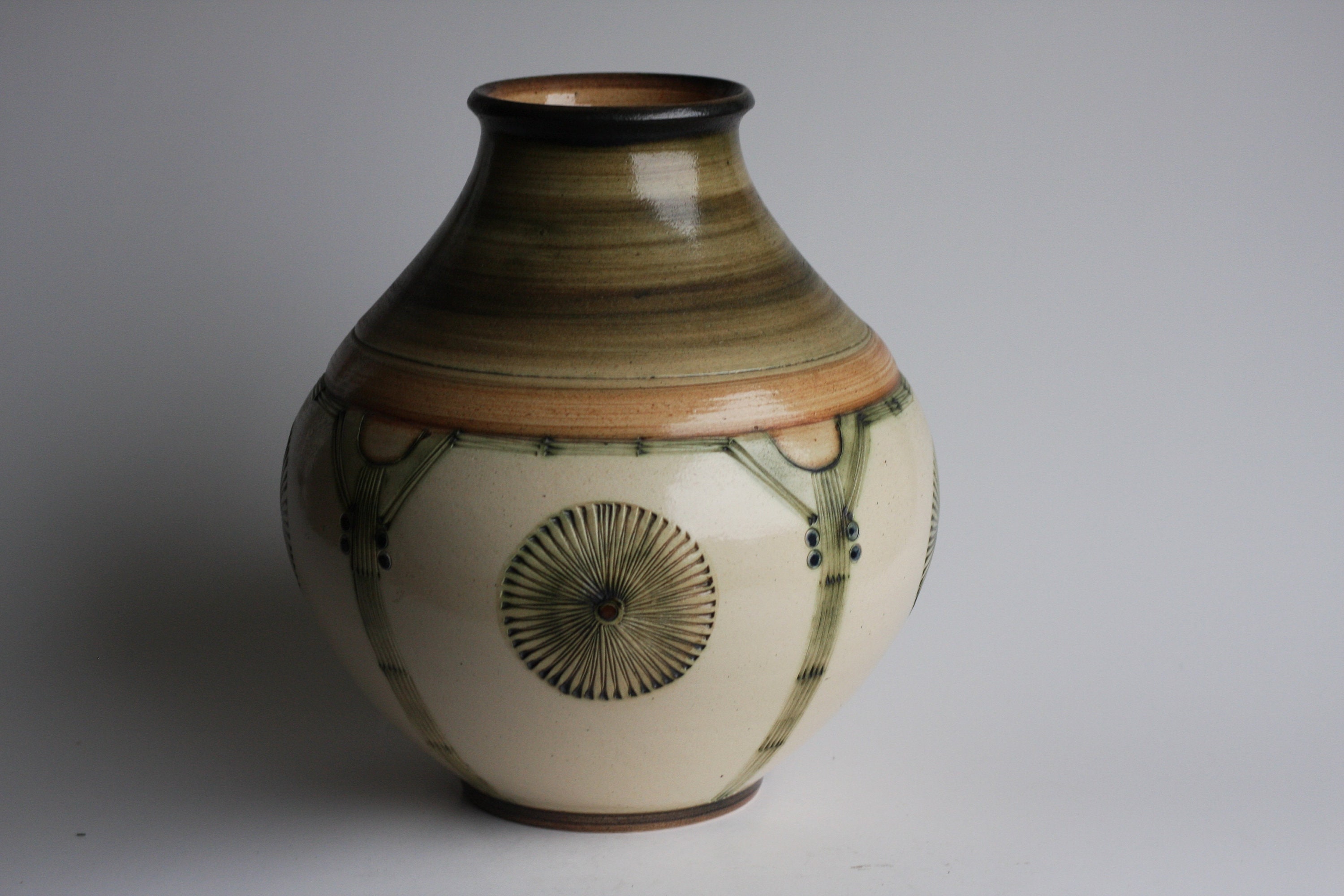 Vintage 1970s German Studio Pottery Salzglasur Sgraffito Stoneware Vase ...