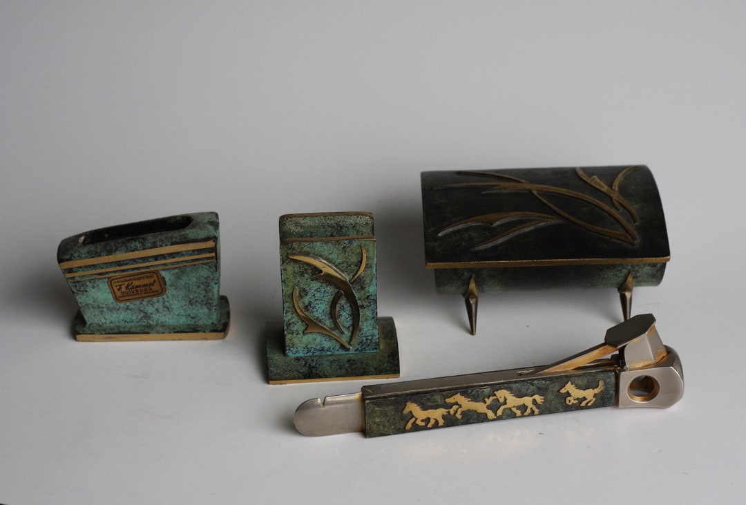 1960s German Bronze Table Set, Solingen Donatus Cigar Cutter, Card ...