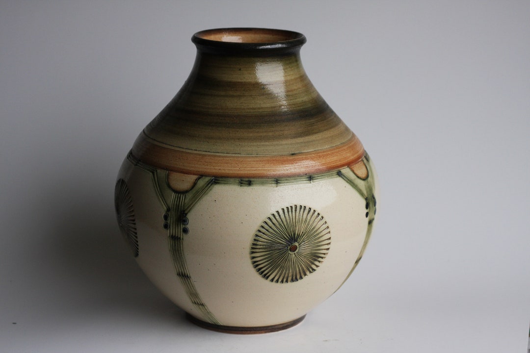Vintage 1970s German Studio Pottery Salzglasur Sgraffito Stoneware Vase ...