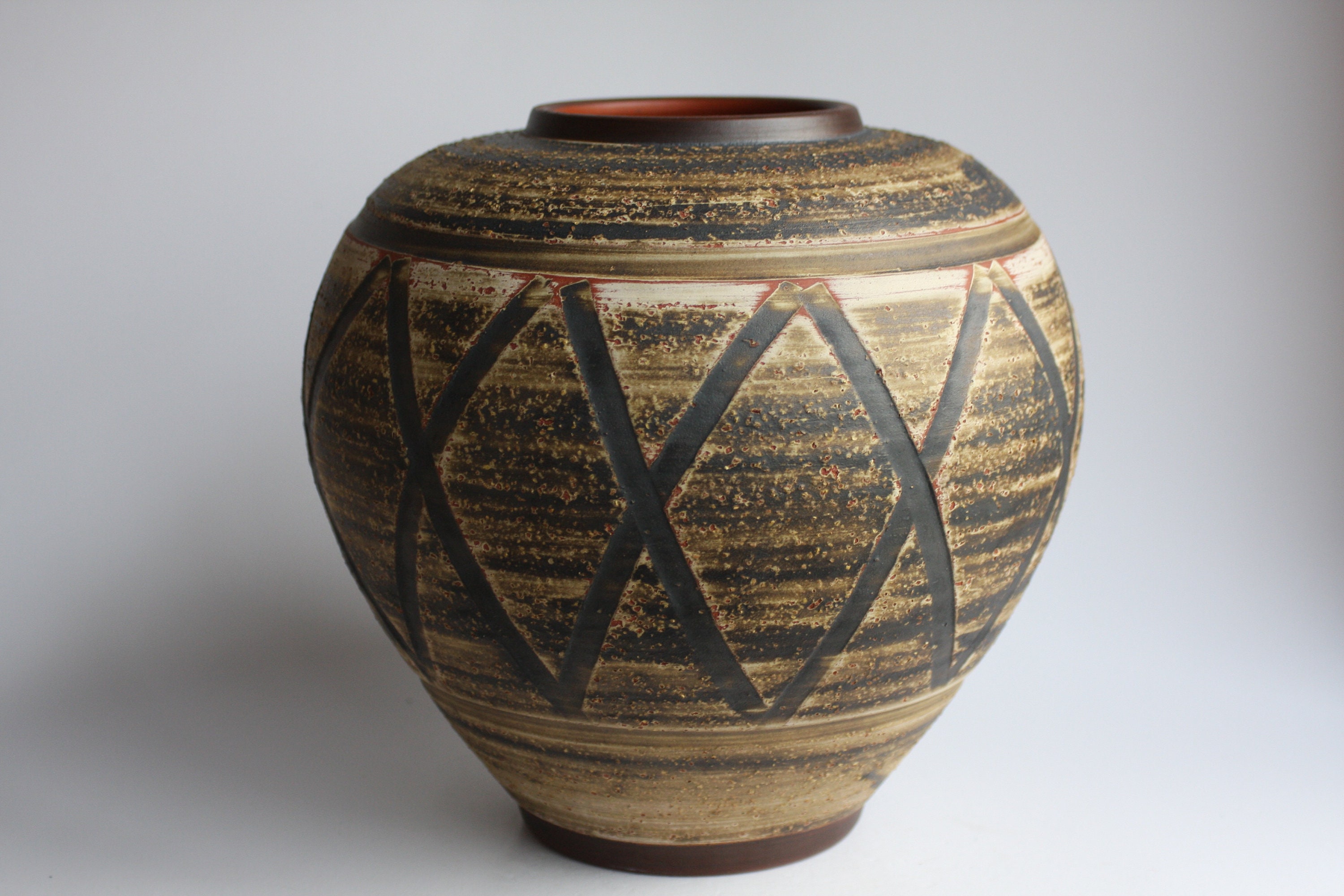 Mid Century 1960s SAWA Keramik Large Vase Sgraffito Decor, German ...