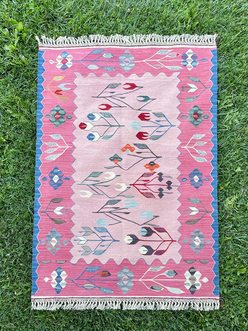Handmade Pink Kilim Rug Wall Decor Rug Pink Rug Turkish - Etsy