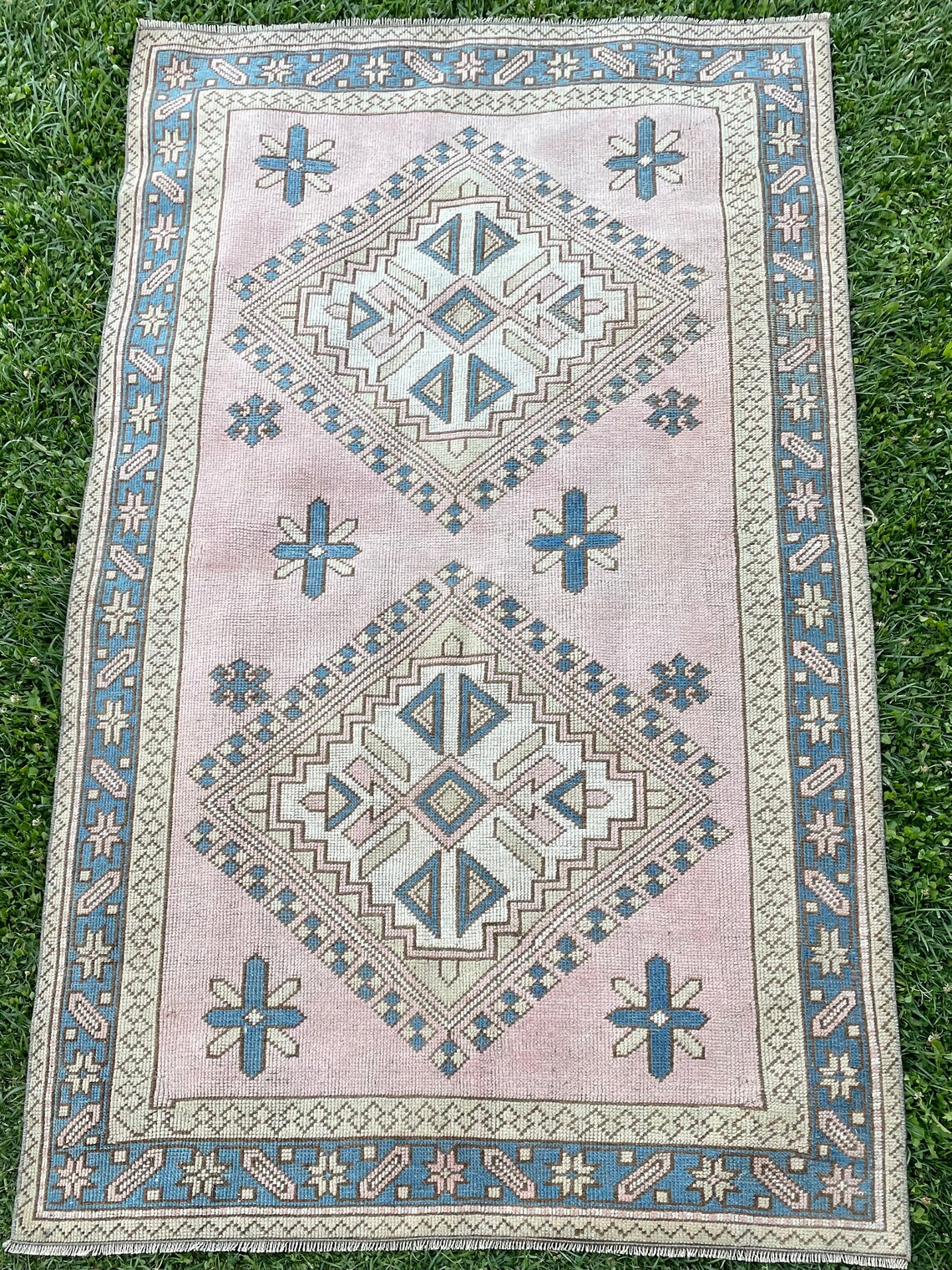 Home Decor Living Room Area Rug, Pink Blue Rug, Vintage Handmade Rug ...