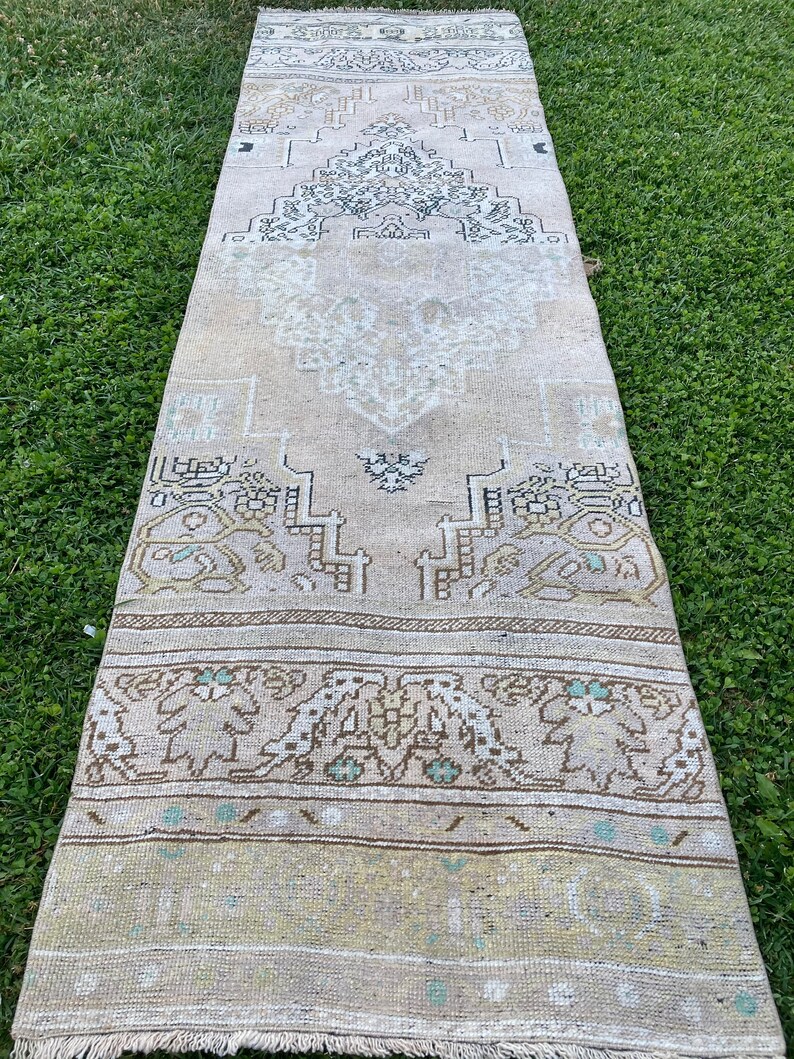 Rustic Hand Knotted Rug Runner, Turkish Runner Rug, Vintage Rug Runner ...