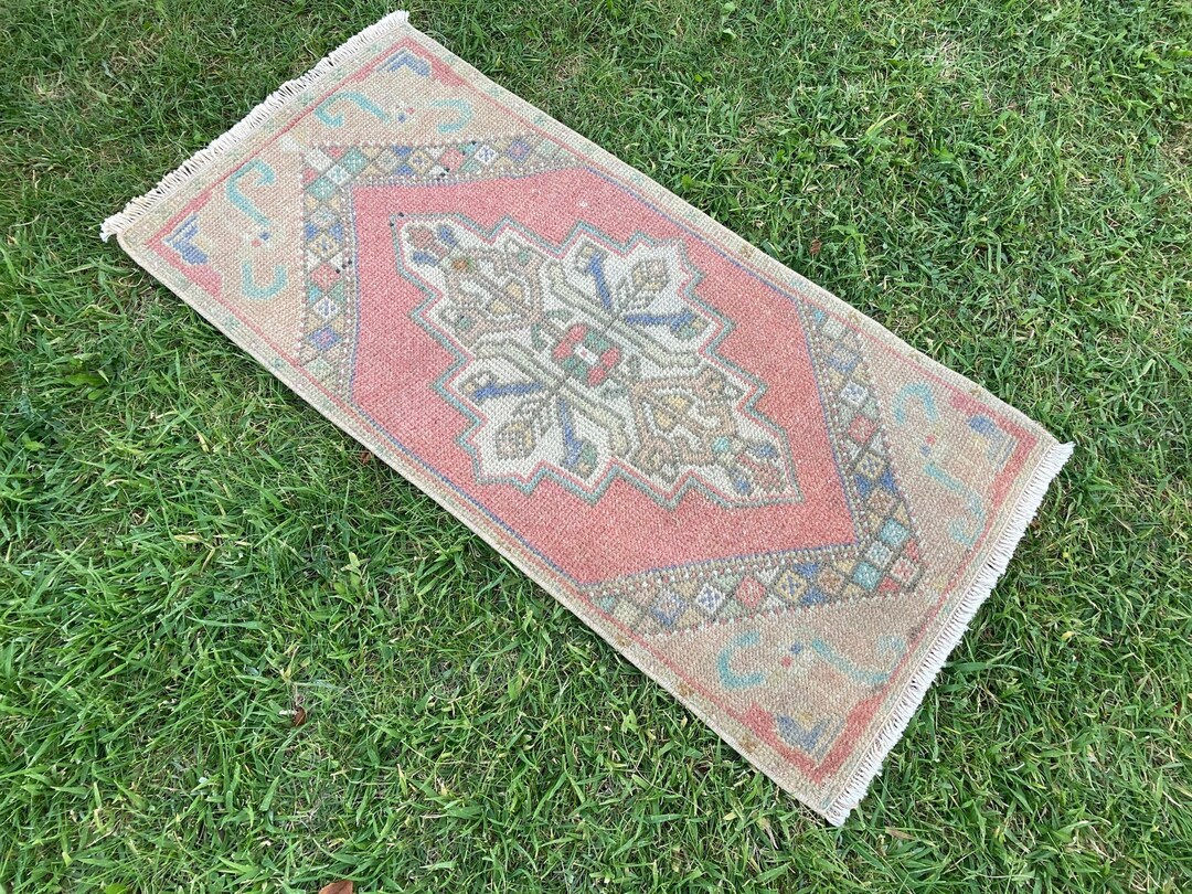 Aztec Small Rug, Vintage Small Rug, Turkish Rug, Oushak Rug, Mat Rug ...