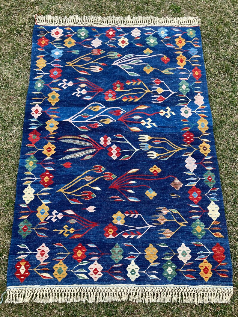 Rustic Decor Blue Rug Wedding Decor Rug Turkish Kilim Rug - Etsy