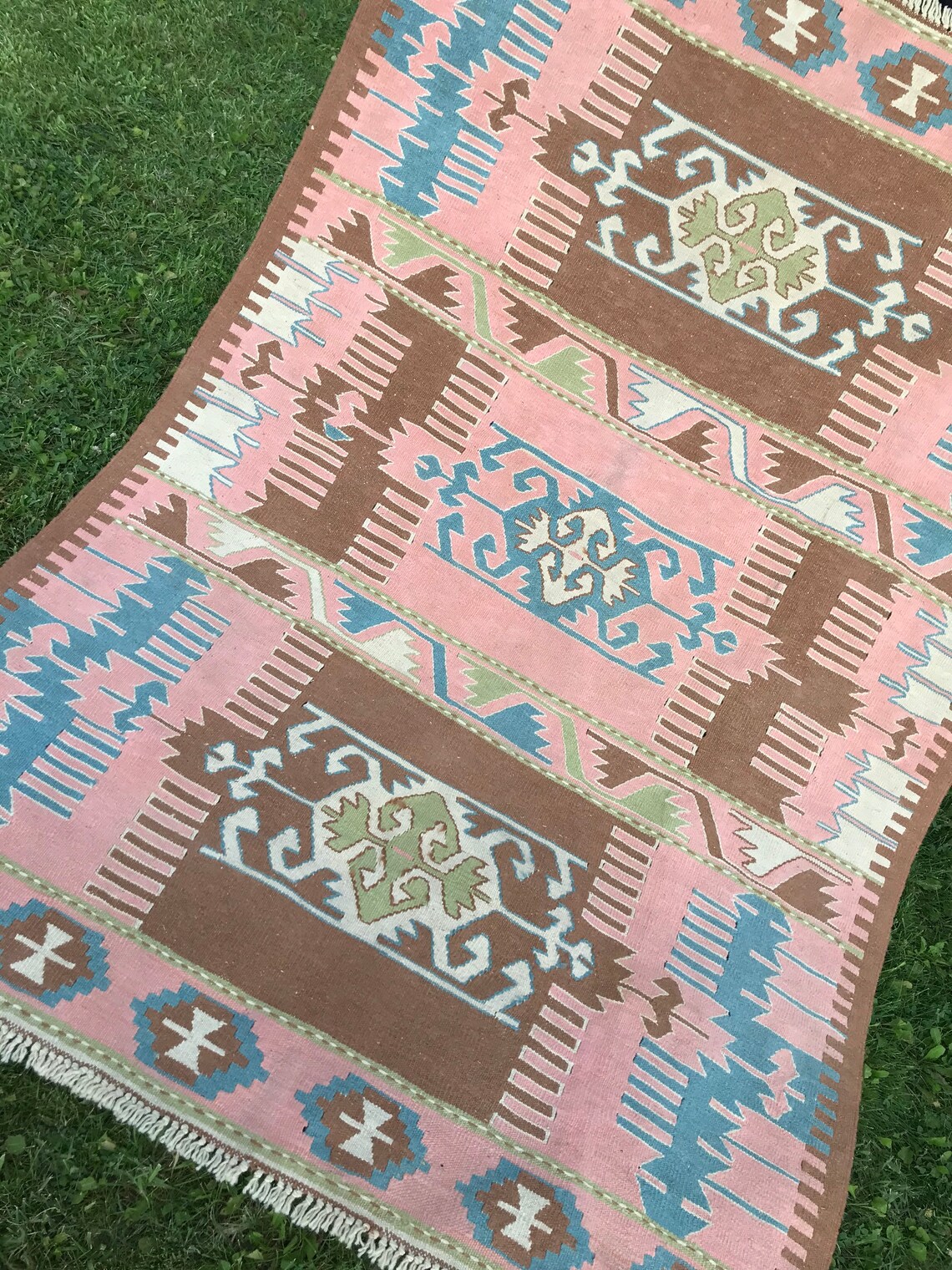 Pastel Pink Color Turkish Handmade Kilim Rug Boho Rug Pink | Etsy