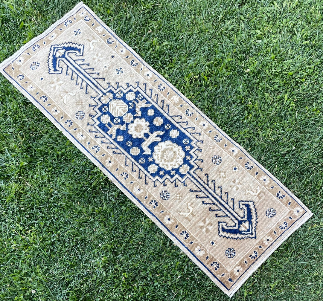 Oriental Indigo Blue Rug, Oushak Runner Rug, Turkish Runner Rug, Blue ...