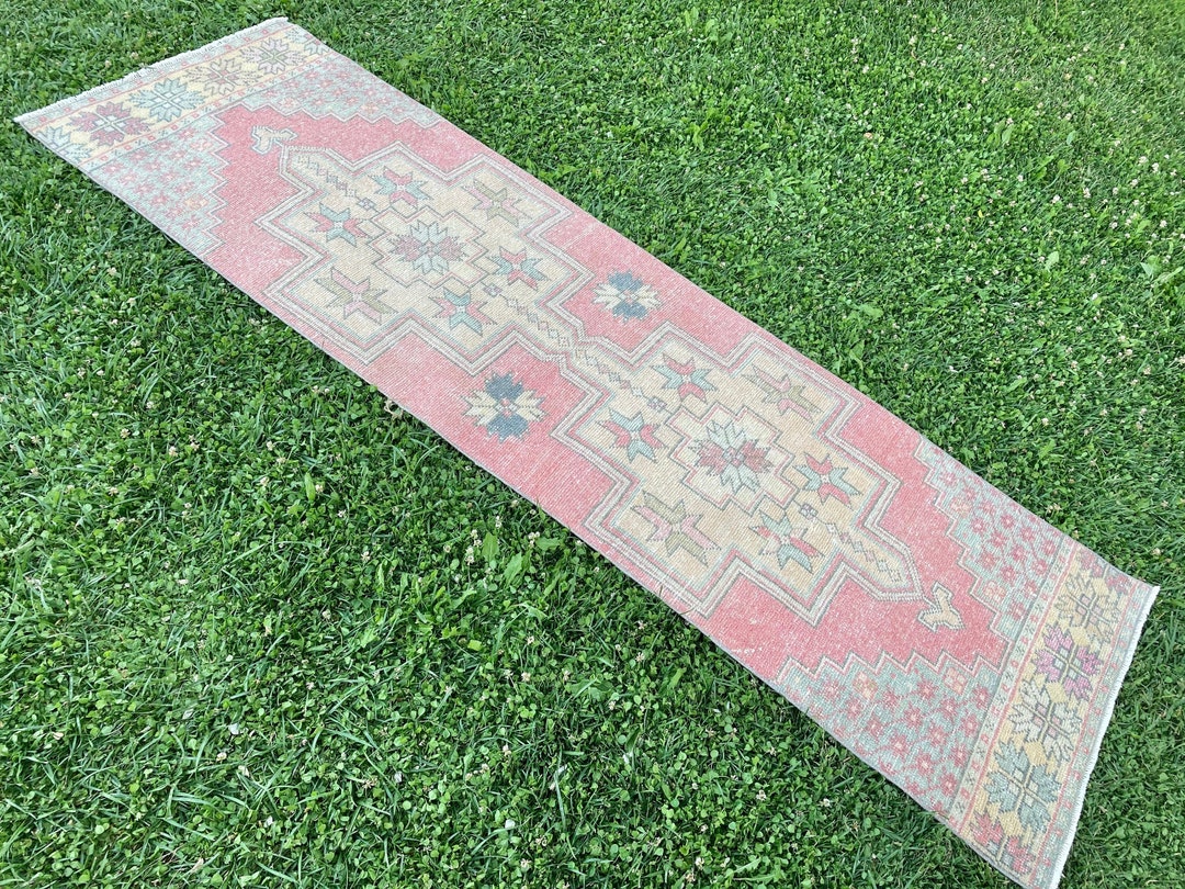 Nomadic Hand Knotted Vintage Runner, Oushak Rug Runner, Tribal ...
