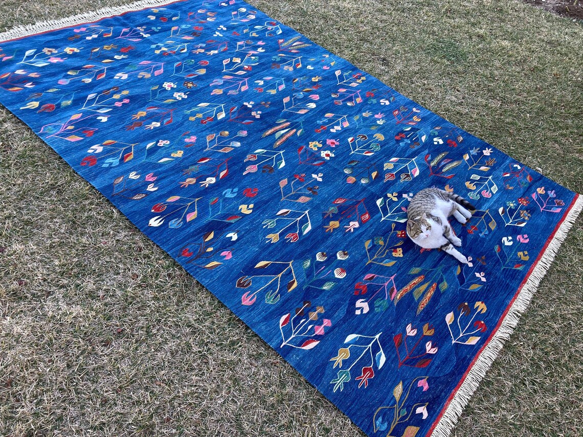 Oversize Blue Rug Large Oriental Carpet Vintage Handmade - Etsy