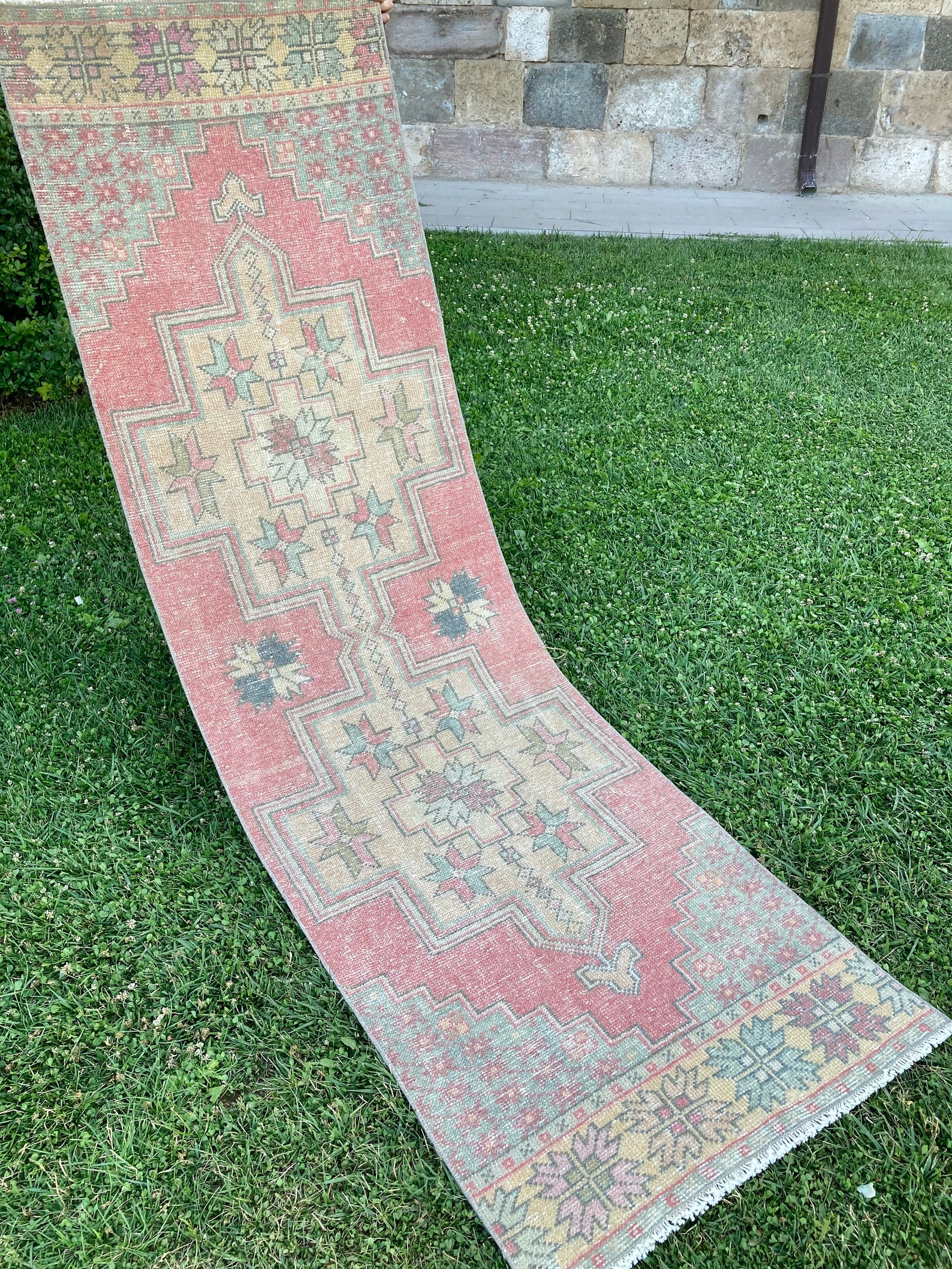 Nomadic Hand Knotted Vintage Runner, Oushak Rug Runner, Tribal ...
