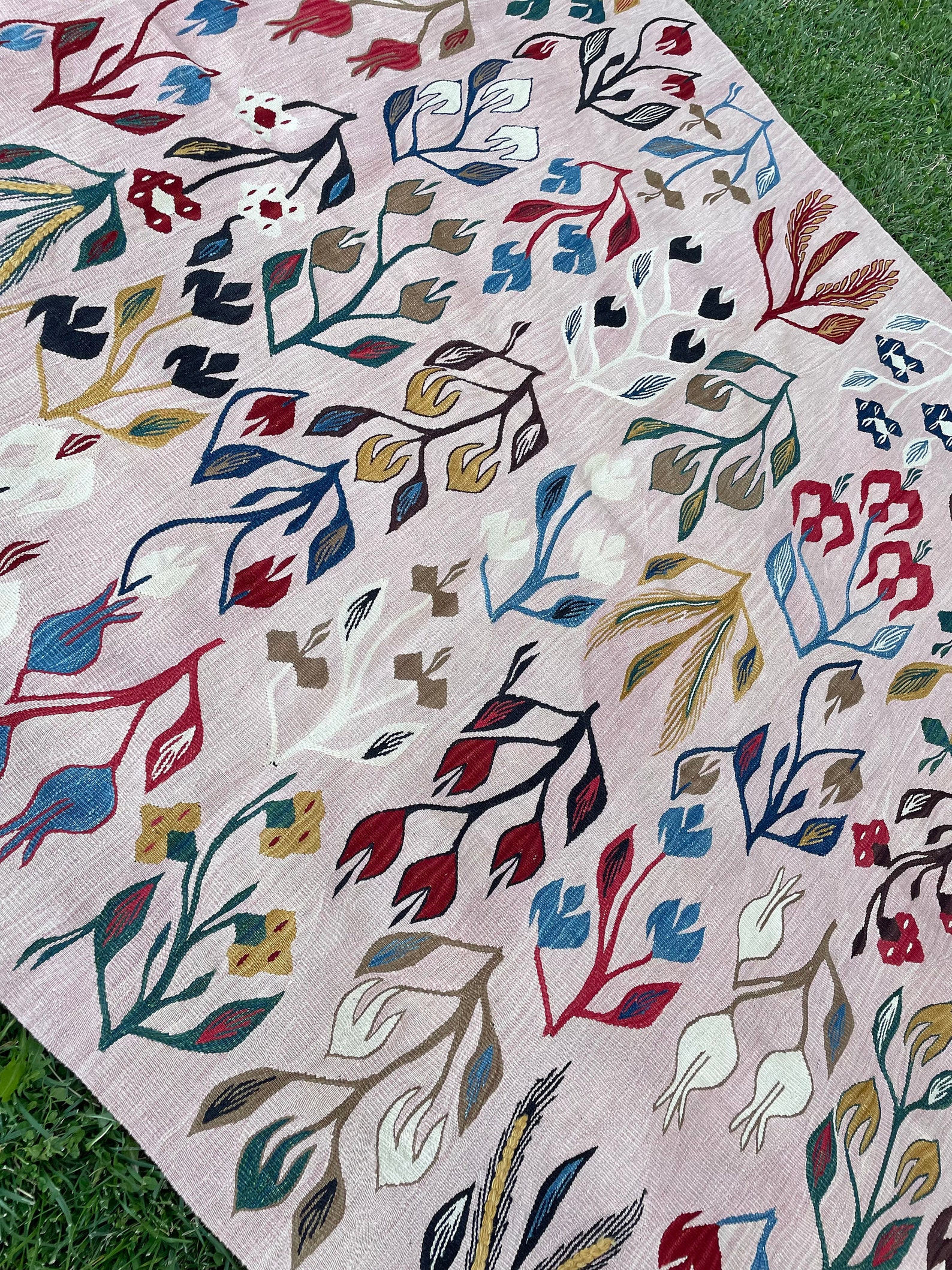 Oriental Pink Kilim Rug, Pink Floor Floral Kilim Rug, Pink Area Carpet ...