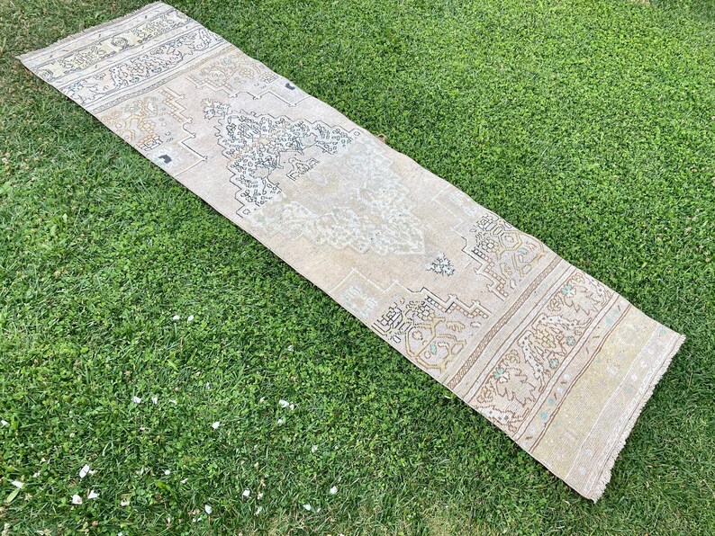 Rustic Hand Knotted Rug Runner, Turkish Runner Rug, Vintage Rug Runner ...