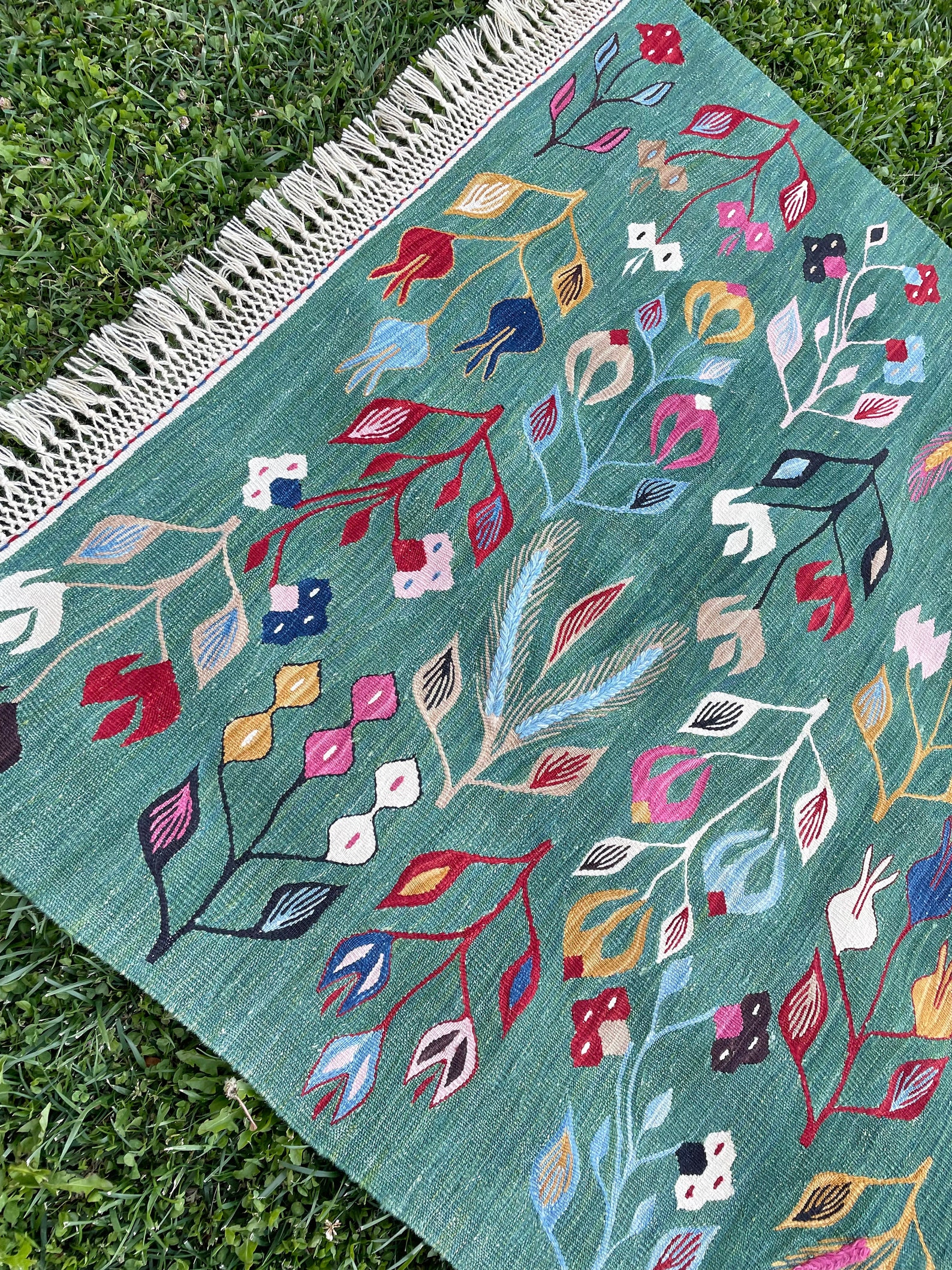 Hand Weave Green Color Floral Kilim Rug Turkish Rug Hand - Etsy