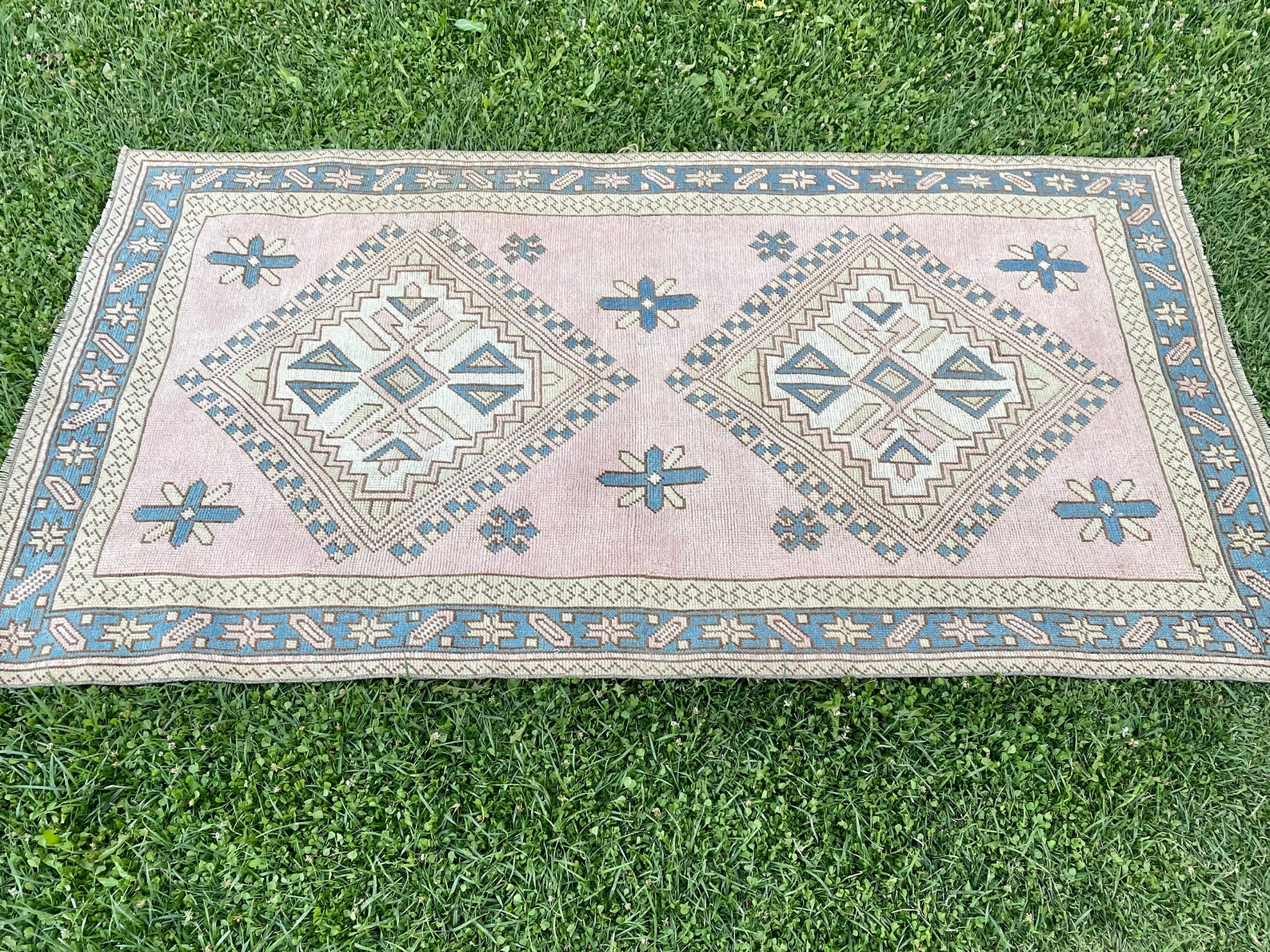 Home Decor Living Room Area Rug, Pink Blue Rug, Vintage Handmade Rug ...