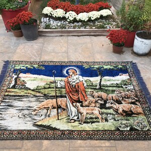 Antique Wall Decor, Weaving Tapestry, Jesus Grazing Sheep Picture Rug ...