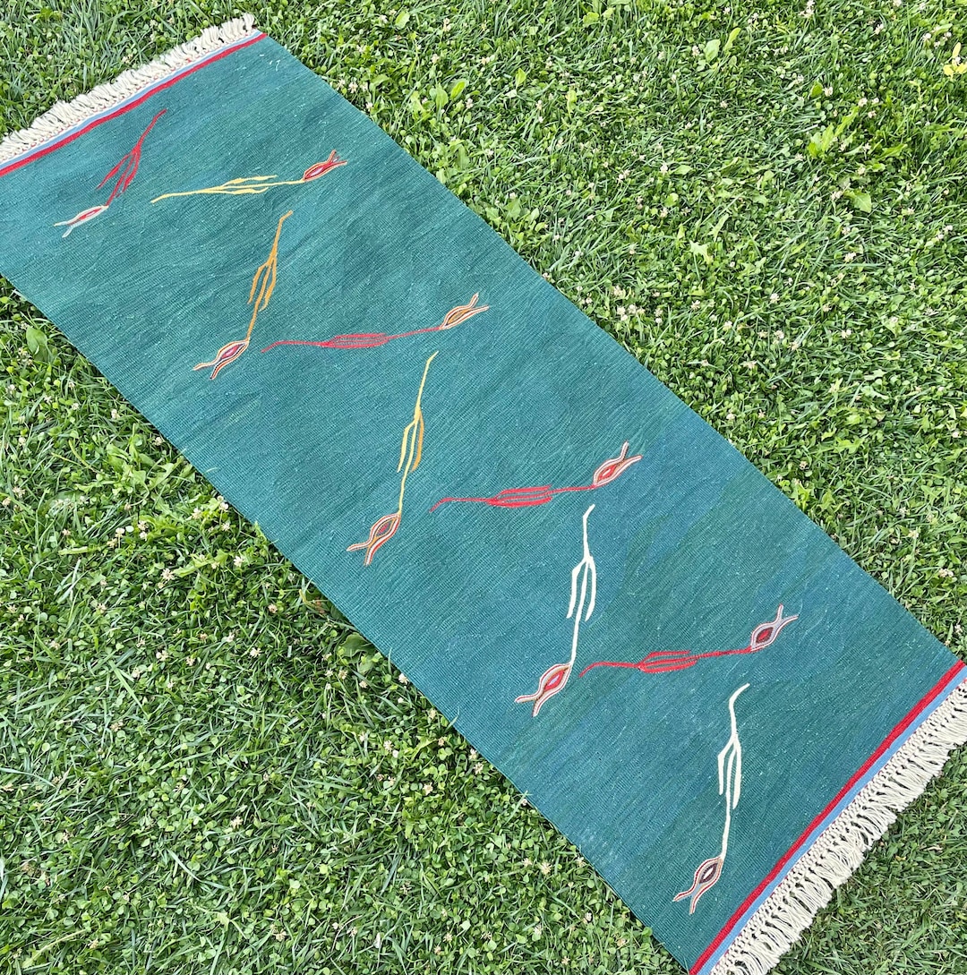 Rustic Green Kitchen Runner Rug, Hallway Runner Rug, Oriental Rug ...