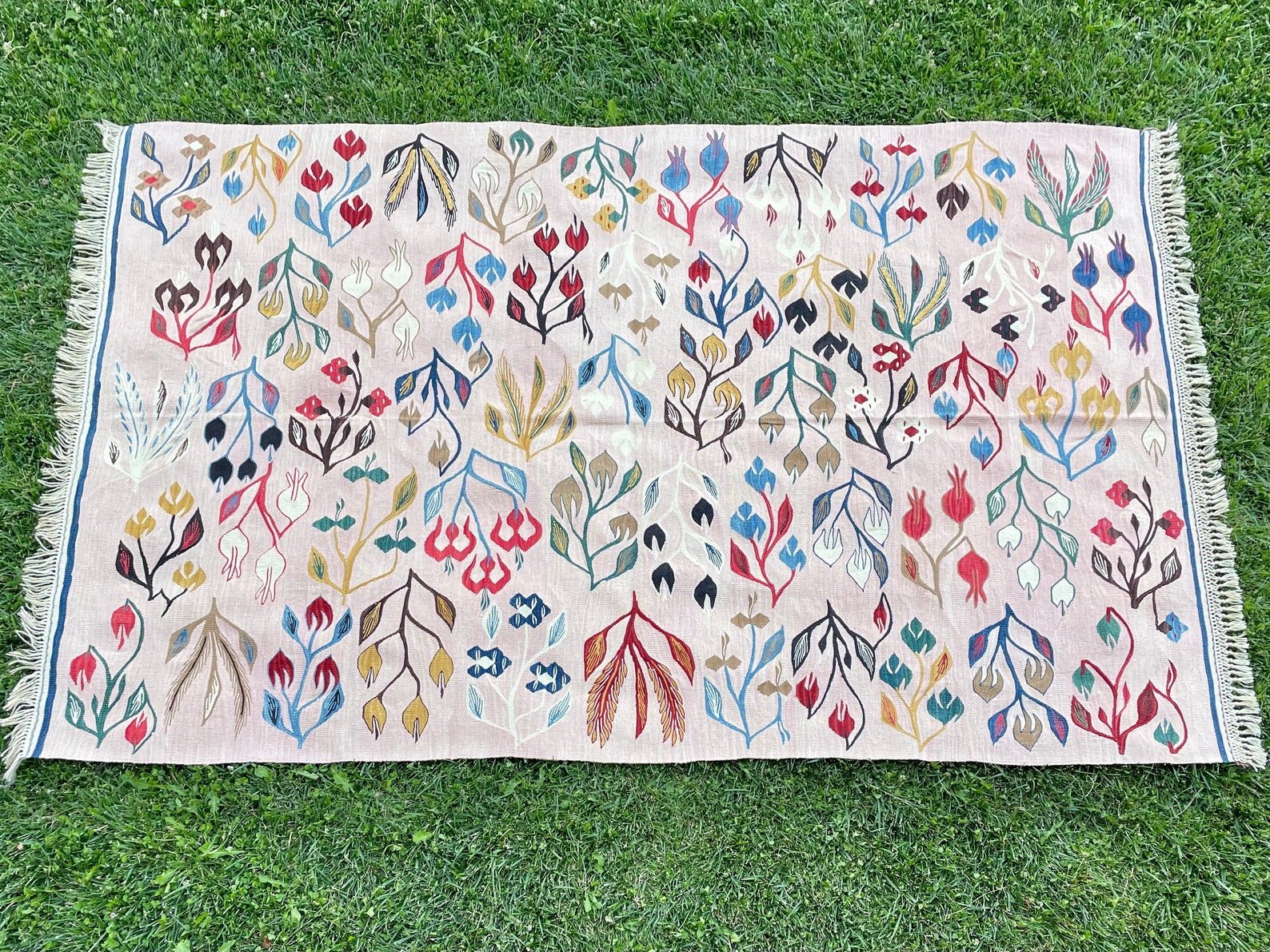 Oriental Pink Kilim Rug, Pink Floor Floral Kilim Rug, Pink Area Carpet ...