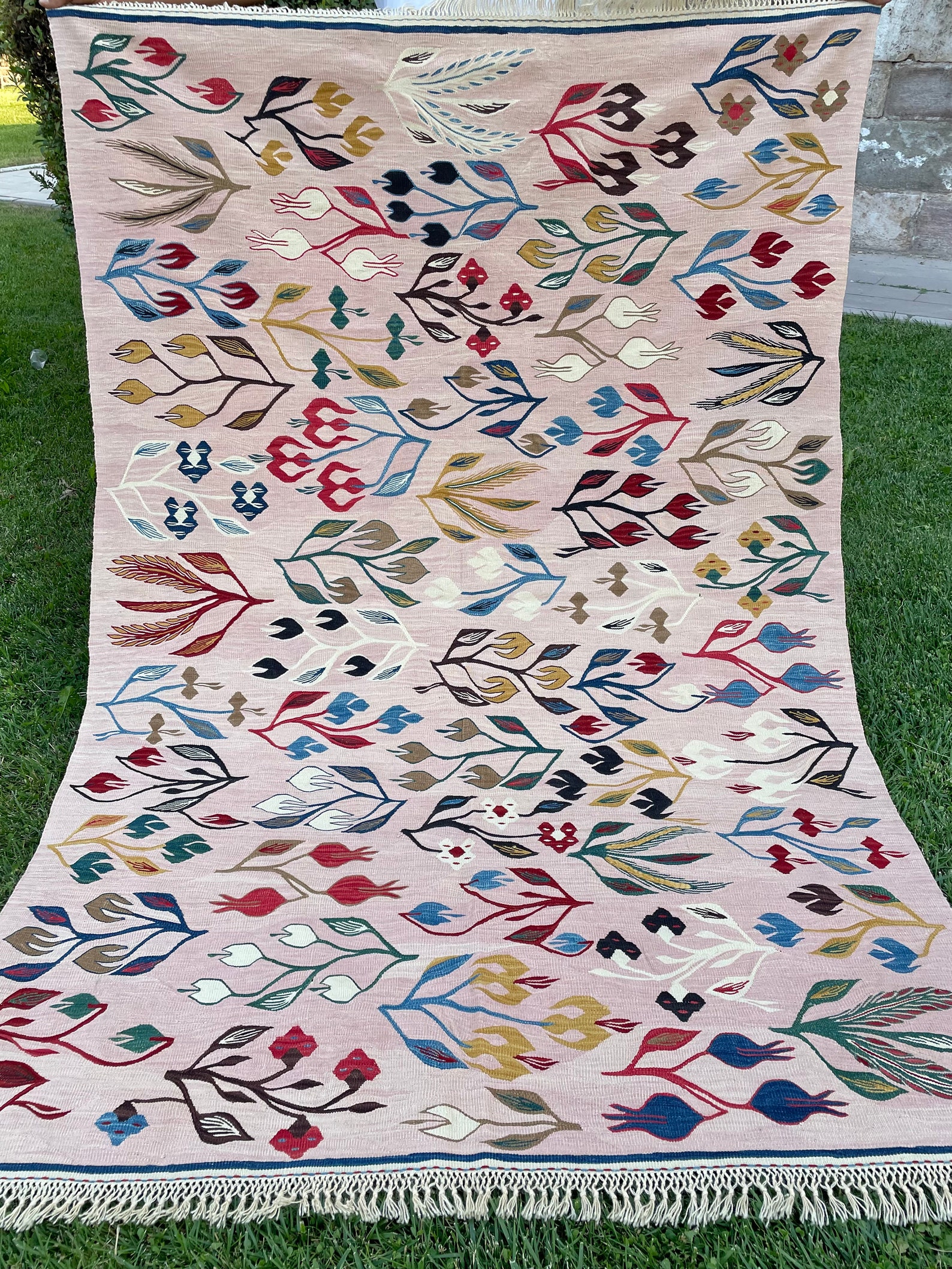 Oriental Pink Kilim Rug Pink Floor Floral Kilim Rug Pink - Etsy