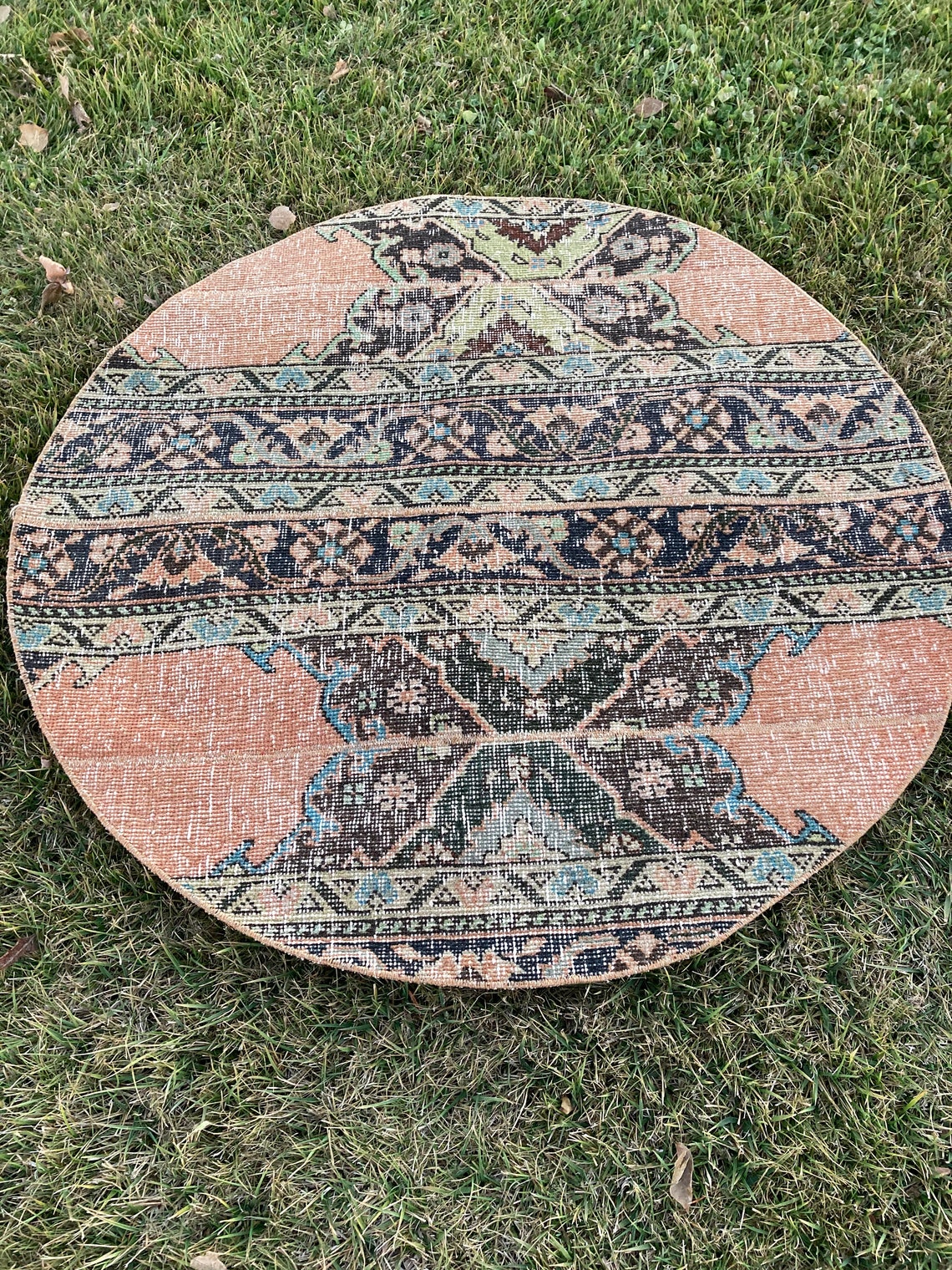 Hand Knotted Vintage Round Rug Oushak Round Rug Turkish | Etsy