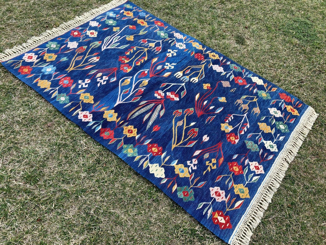 Rustic Decor Blue Rug, Wedding Decor Rug, Turkish Kilim Rug, Blue Wool ...