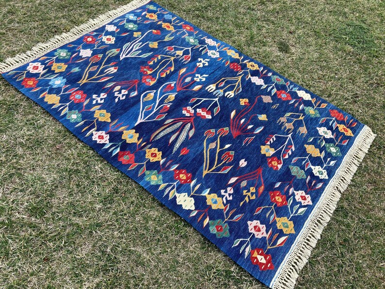 Rustic Decor Blue Rug, Wedding Decor Rug, Turkish Kilim Rug, Blue Wool ...