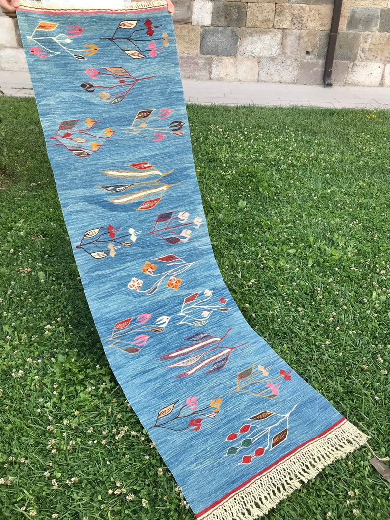 Mid Century Handwoven Turkish Kilim Runner Rug, Traditional Anatolian ...