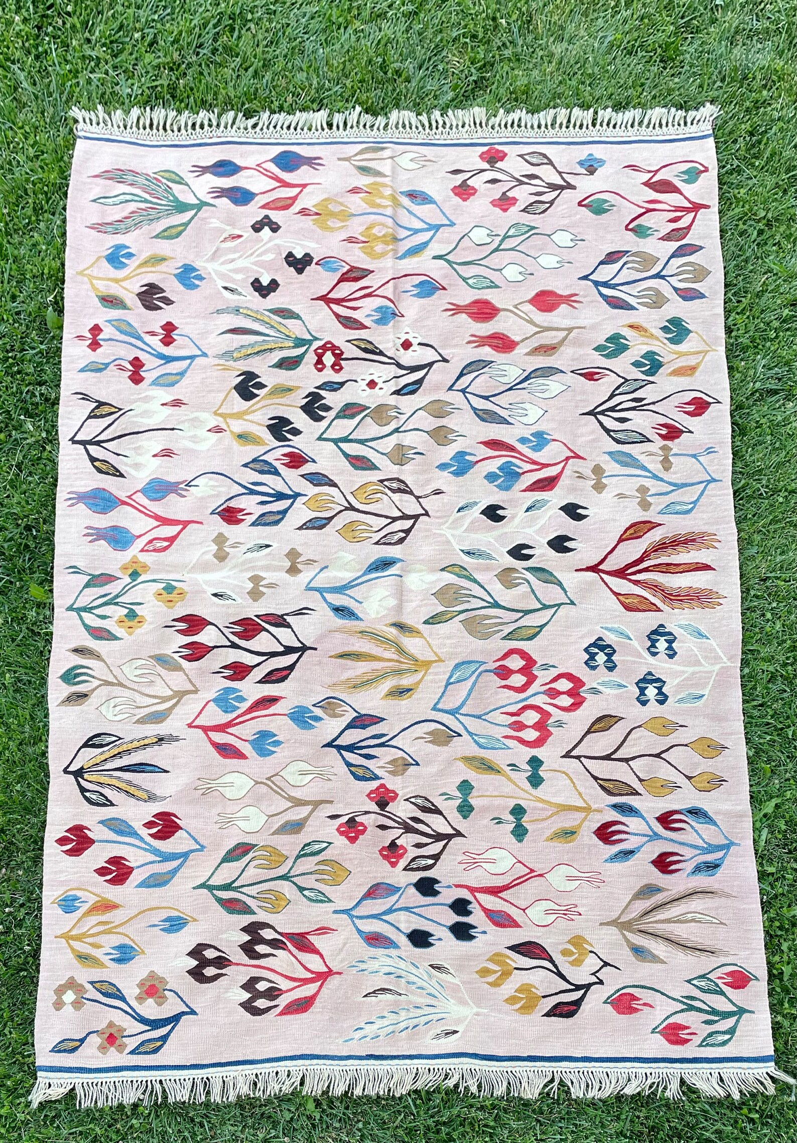 Oriental Pink Kilim Rug, Pink Floor Floral Kilim Rug, Pink Area Carpet ...