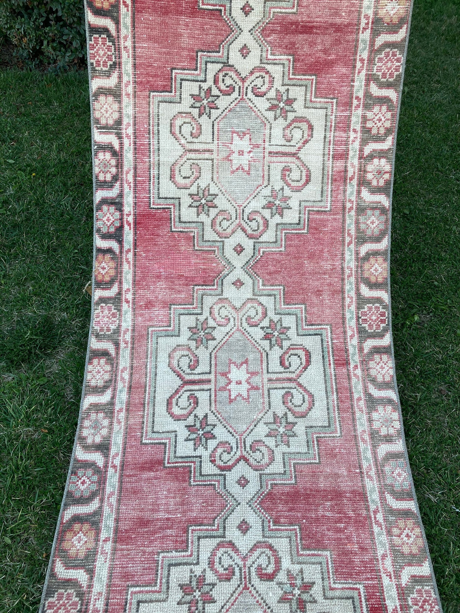 Vintage Bohemian Rug Runner Pale Red Low Pile Distressed Rug | Etsy