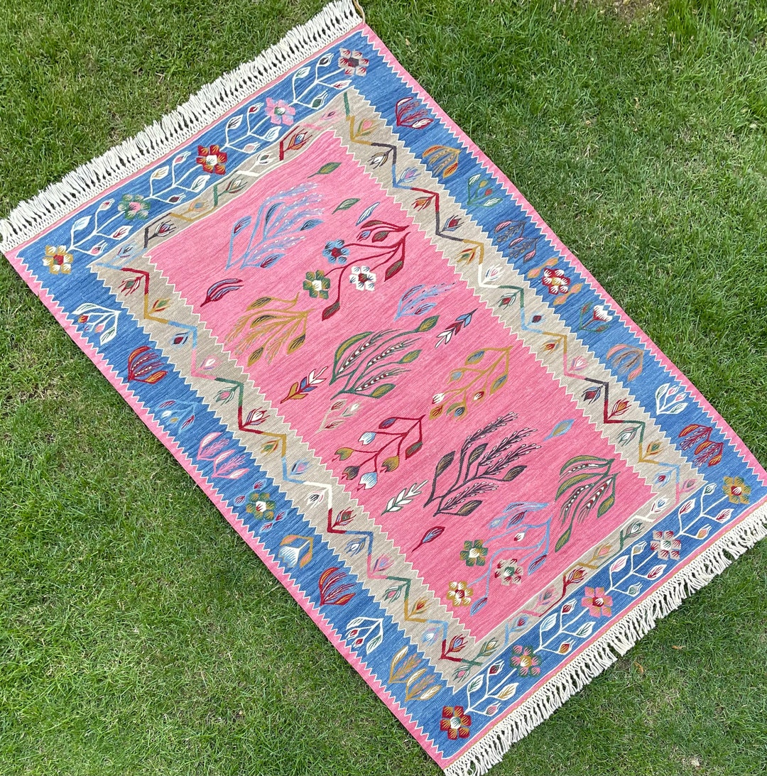 Vintage Wool Pink Area Kilim Rug, Turkish Kilim Rug, Vintage Rugs ...