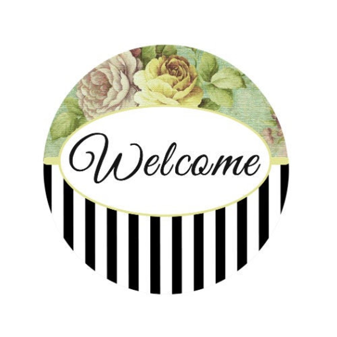 Welcome Round Wreath Sign, Yellow and Black Farmhouse Spring Sign, Wall ...