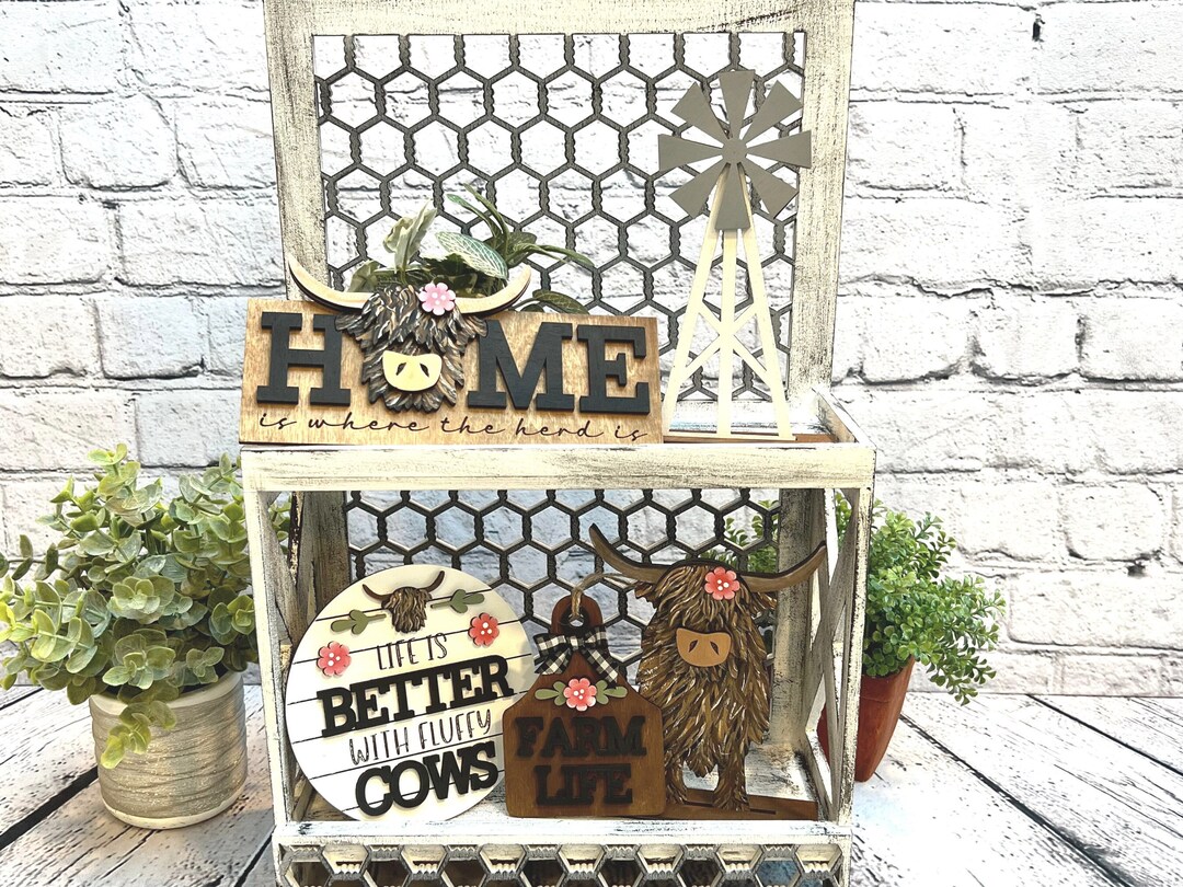 Highland Cow Tiered Tray Wood Décor, Tiered Tray Sets, Highland Cow ...
