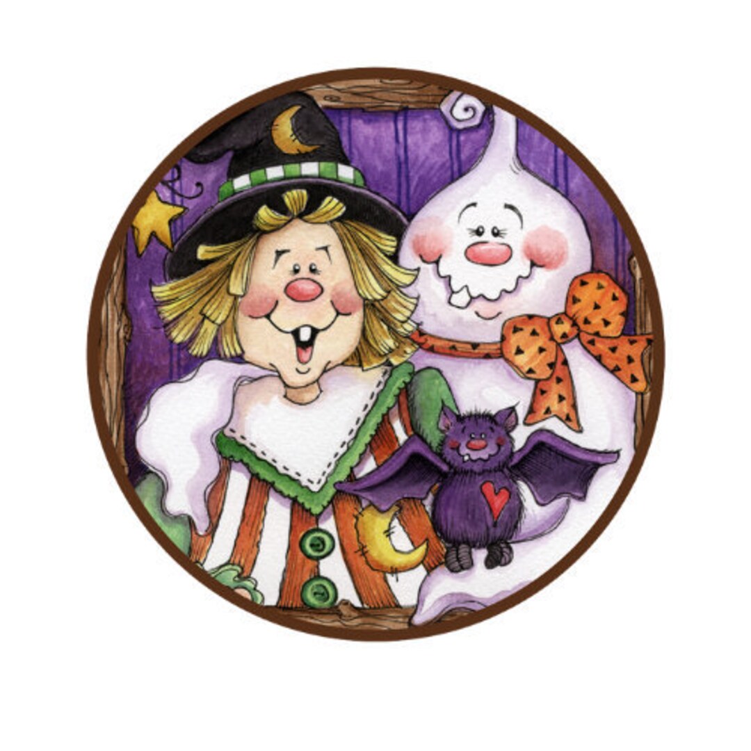 Wreath Sign Attachment, Halloween Sign, Witch and Ghost Sign, Halloween ...