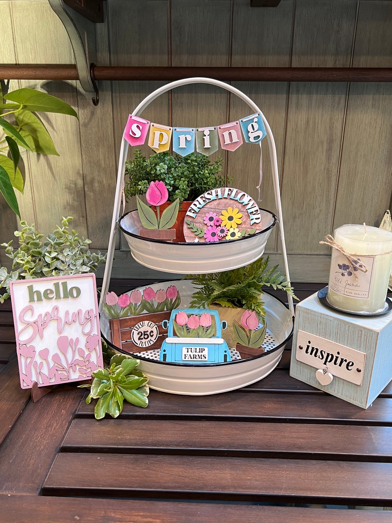 Tiered Tray Décor, Spring Truck, Tulips, Spring Shelf Sitters, Spring ...