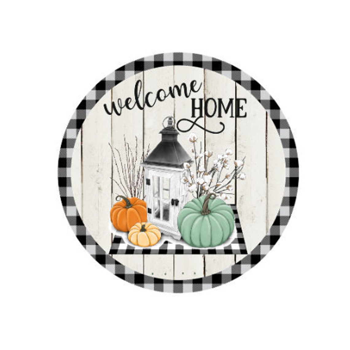 Welcome Home Fall Wreath Sign Teal Pumpkins Black and White | Etsy