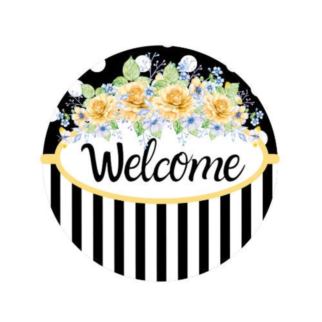 Welcome Round Wreath Sign Yellow and Black Farmhouse Spring - Etsy