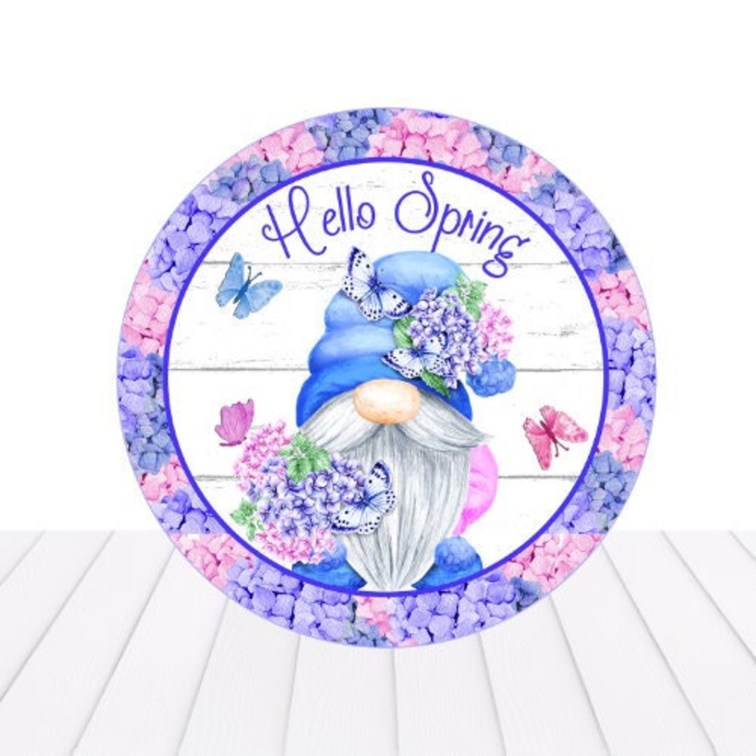 Spring Wreath Sign, Purple and Pink Spring Sign, Gnome Spring Sign ...
