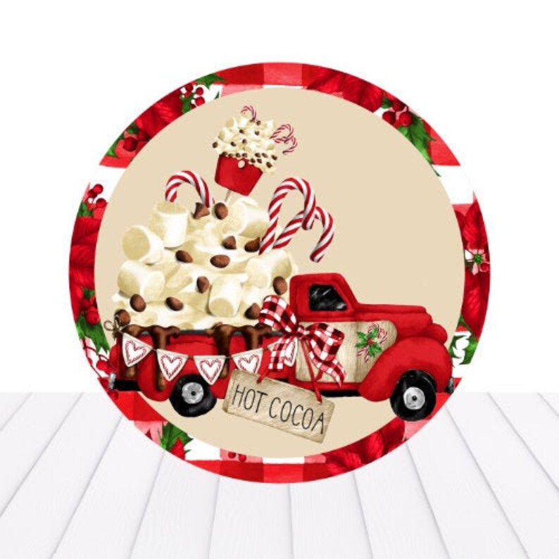 Red Truck Christmas Sign Hot Cocoa Wreath Sign Wreath - Etsy