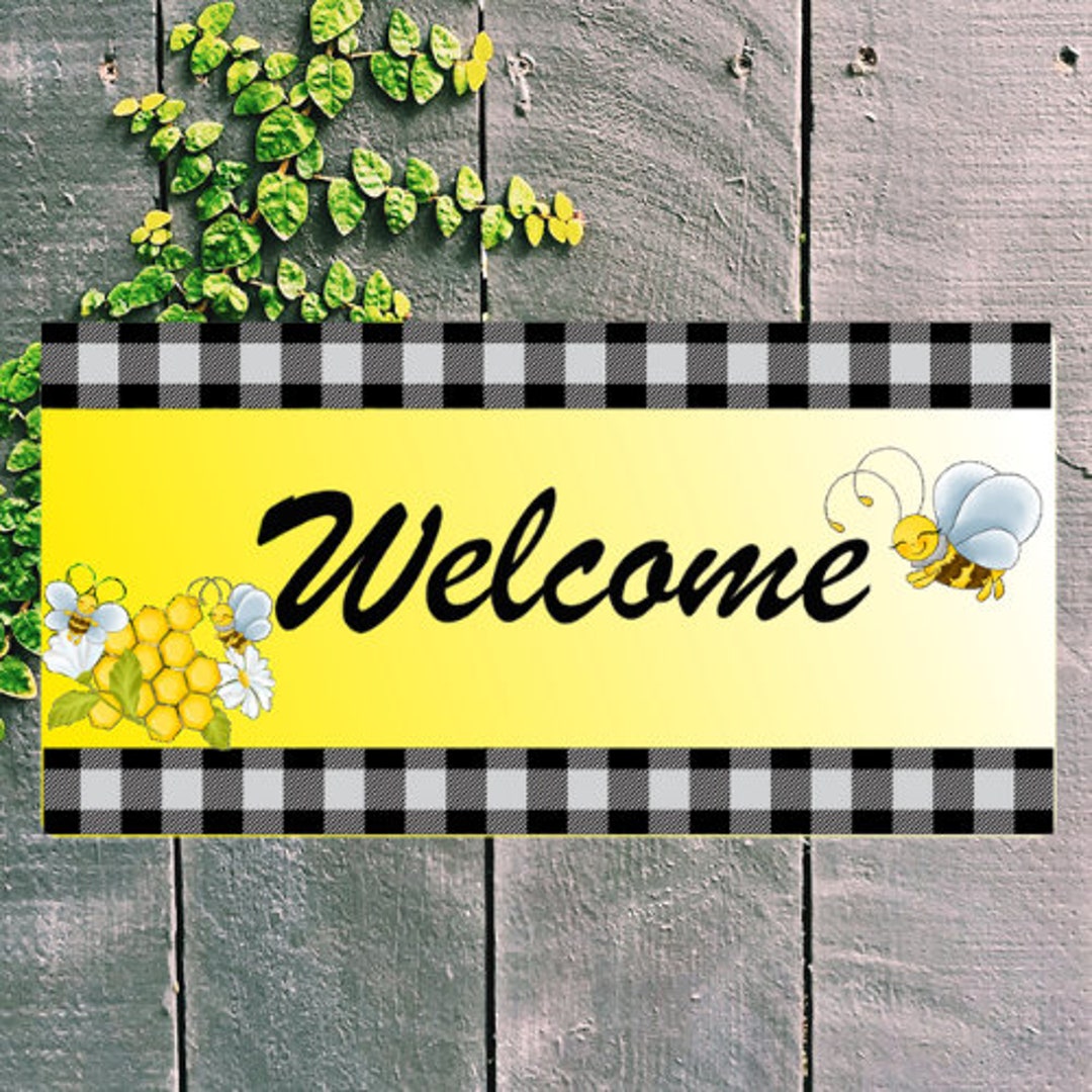 Wreath Attachment Bumble Bee Sign, Welcome Bee Sign, Wall Hanging ...
