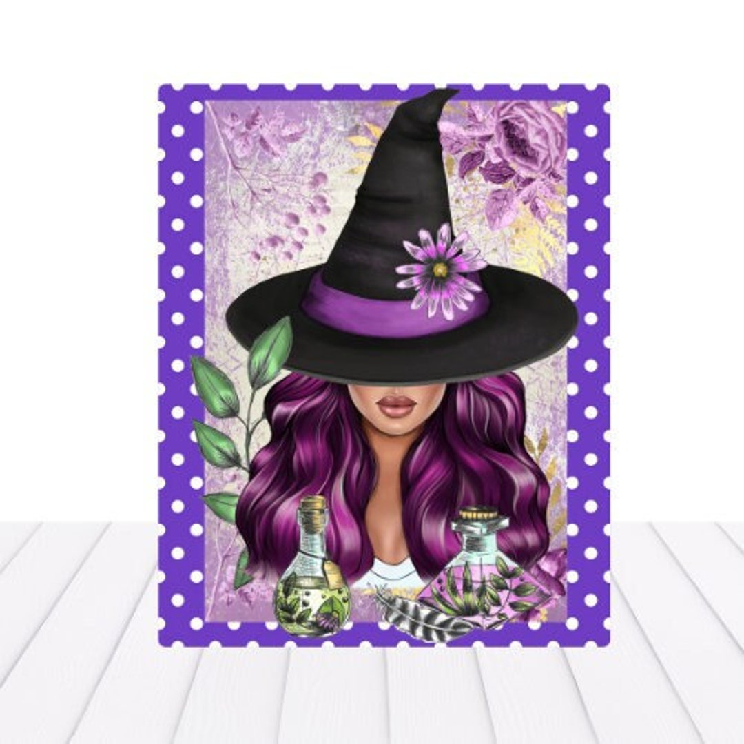 Witch Sign, Halloween Wreath Sign, Wreath Attachment, Purple Witch ...