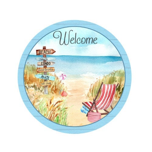 Beach Wreath Sign Welcome Sign Beach Decor Beach Wall Sign | Etsy