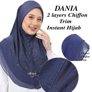 Hayaa DANIA Rhinestones 2-layers Chiffon Trim Instant Hijab Malaysian ...