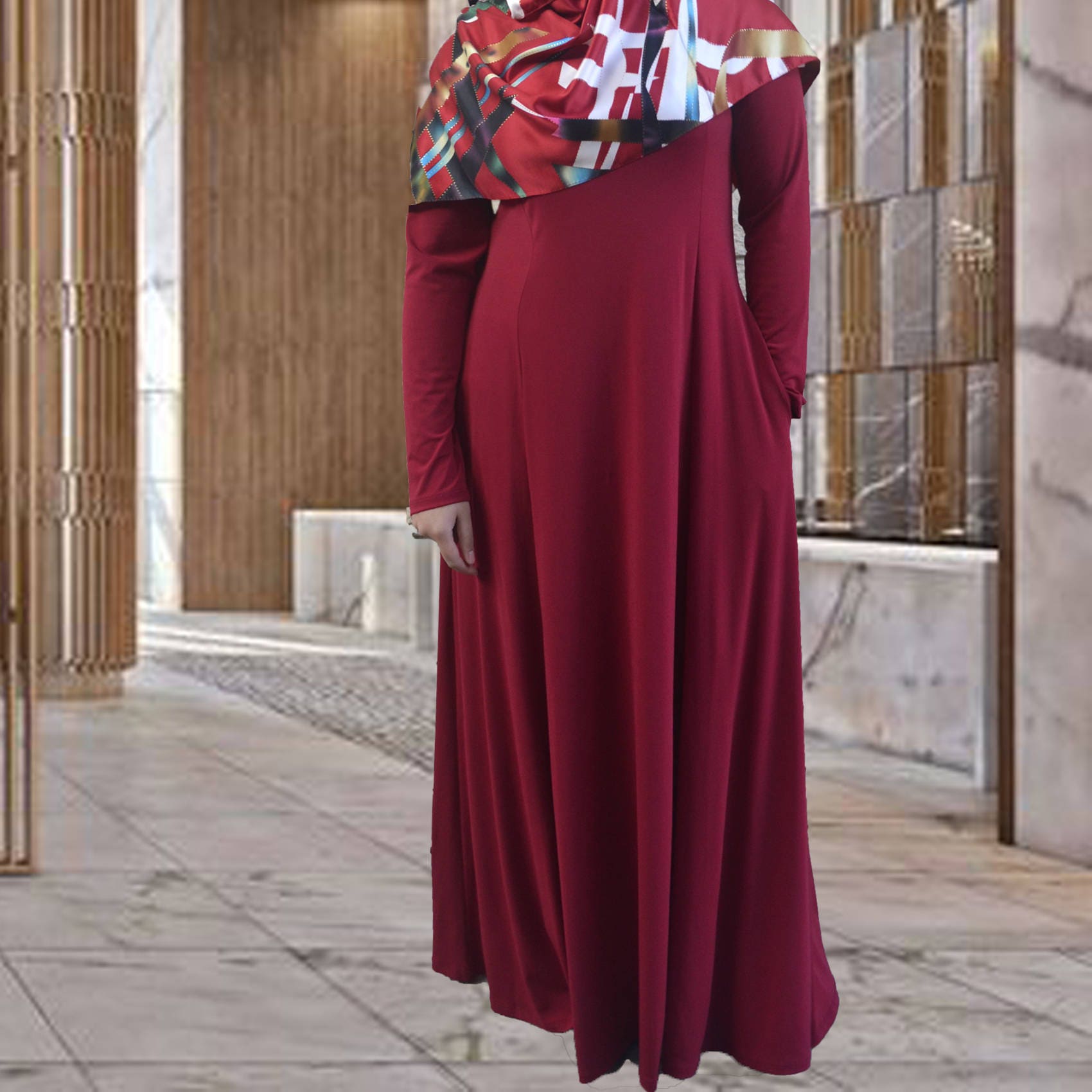 Maroon Jersey Maxi Dress With Full Sleeves Modest Long Dress | Etsy