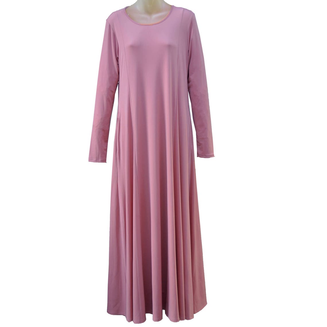 Rose Pink Jersey Maxi Dress With Full Sleeves Modest Long Etsy