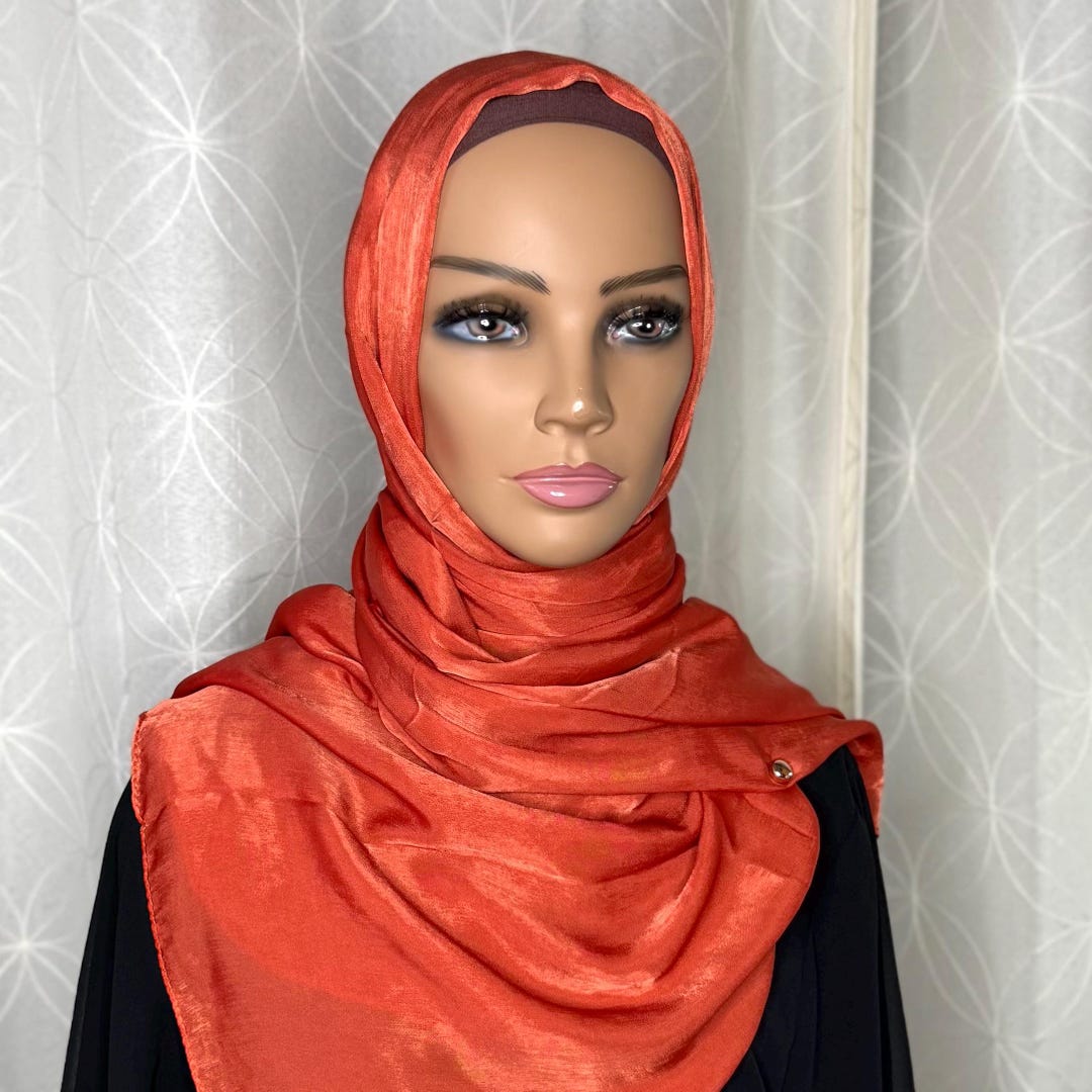 PERSIMMONS Silk Pearlescent Hijab Shawl Scarf Luxury Silk Soft Big Size ...