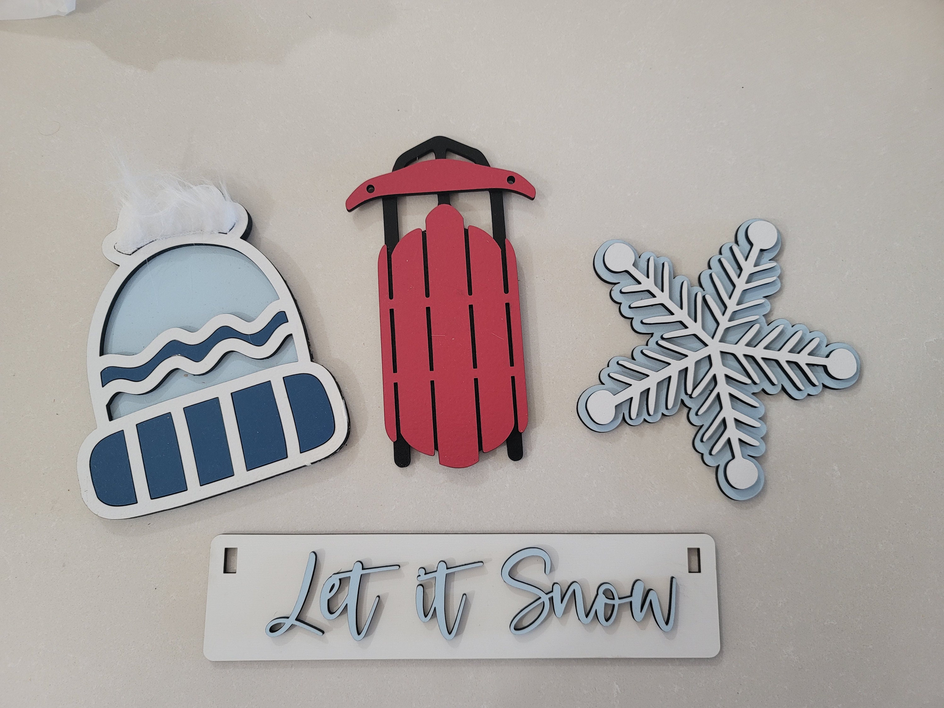 Let It Snow Seasonal Decor Wooden Sled and Snow Flake | Etsy