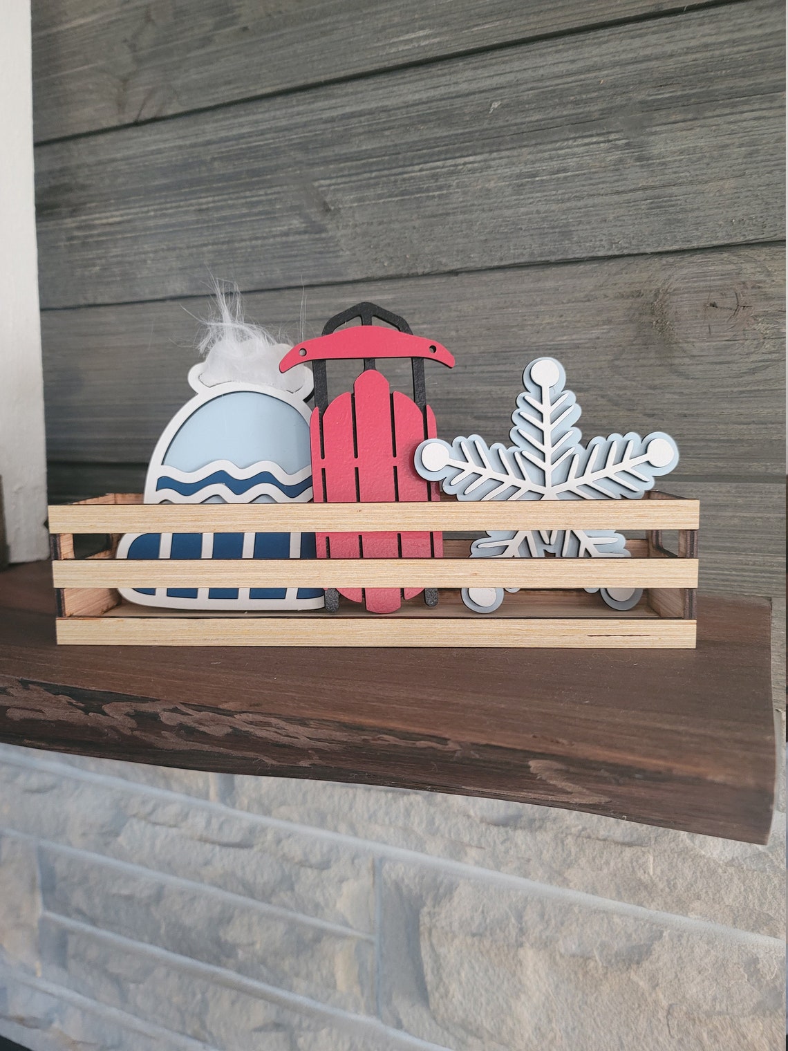 Let It Snow Seasonal Decor Wooden Sled and Snow Flake | Etsy