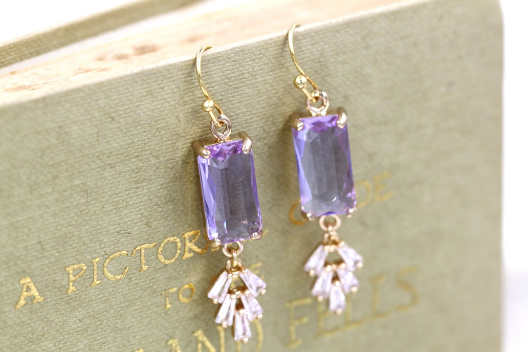 Purple Crystal Dangle Earrings, Lavender Wedding Jewelry, Bride Bridal ...
